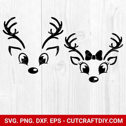 Reindeer Face SVG, Girl Reindeer Face SVG, Christmas Reindeer SVG, Cute ...