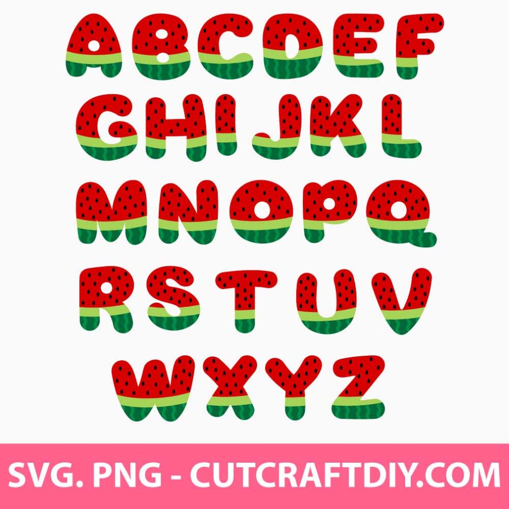 Watermelon Font Svg, Watermelon Letters and Numbers Svg, Full Color SVG ...